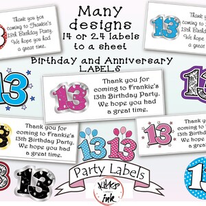 13th Birthday Labels Designs Personalised Party Stickers | Etsy
