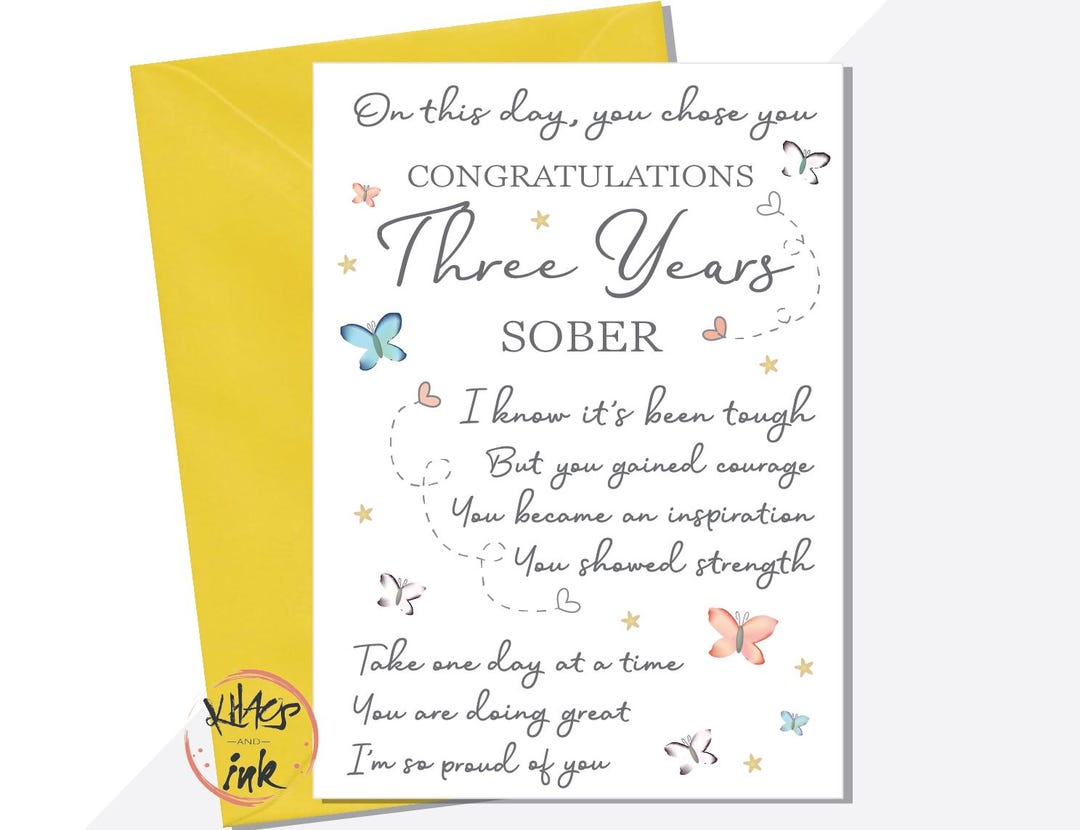 THREE Years Sobriety Card, Three Years Sober, Recovery Card ...