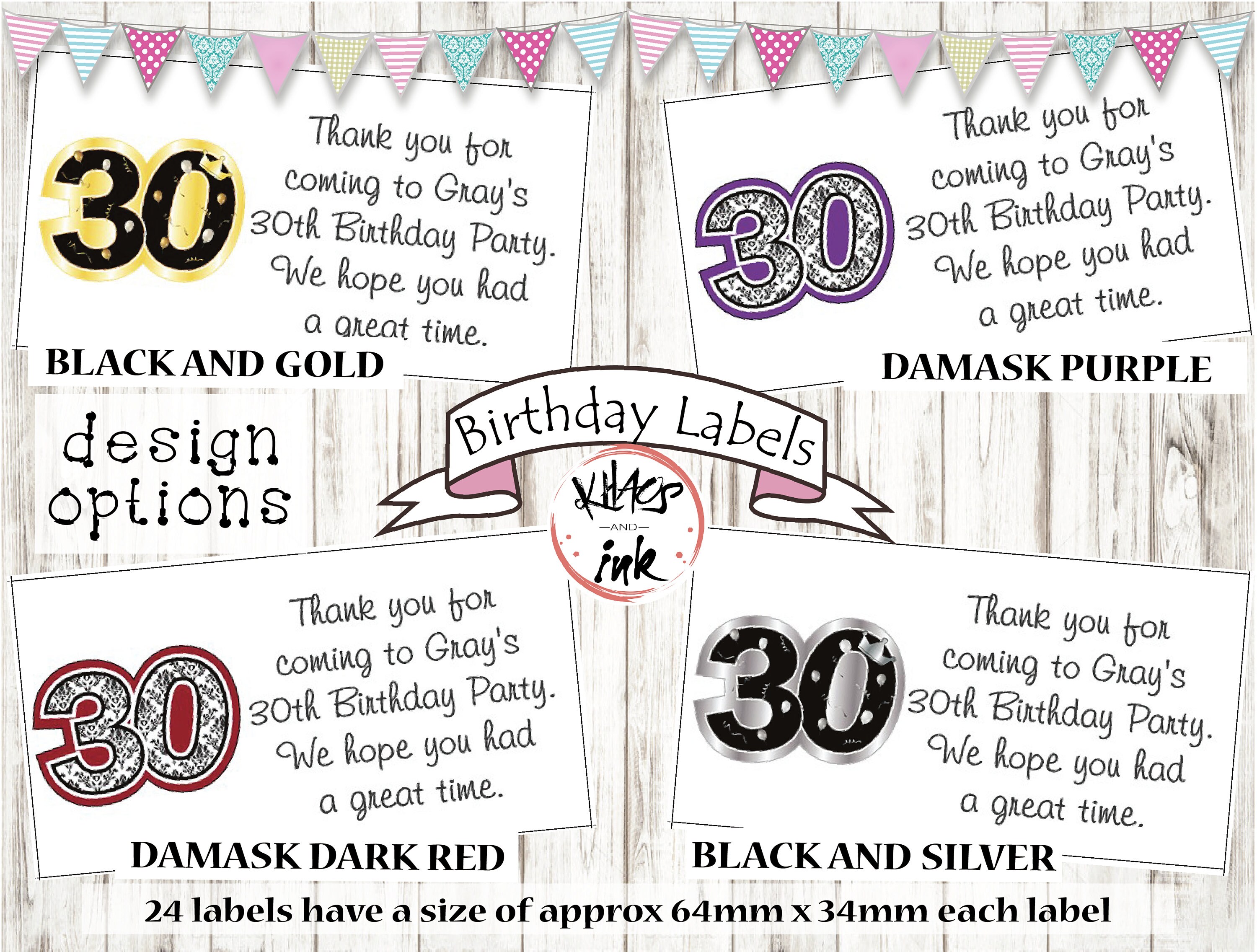 30th Birthday/ Pearl Anniversary Labels Personalised Party - Etsy UK