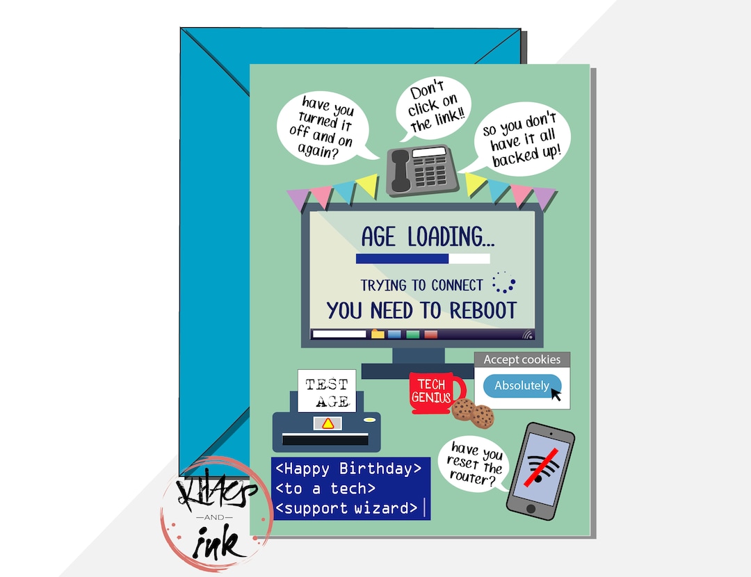 Computer IT Nerd Birthday Card. Tech Phone Support Geek, Web ... Computer IT Nerd Birthday Card. Tech Phone Support Geek, Web ...