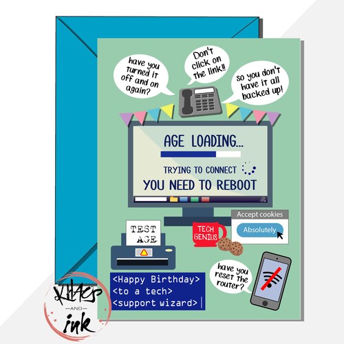 Computer IT Nerd Birthday Card. Tech Phone Support Geek Web - Etsy