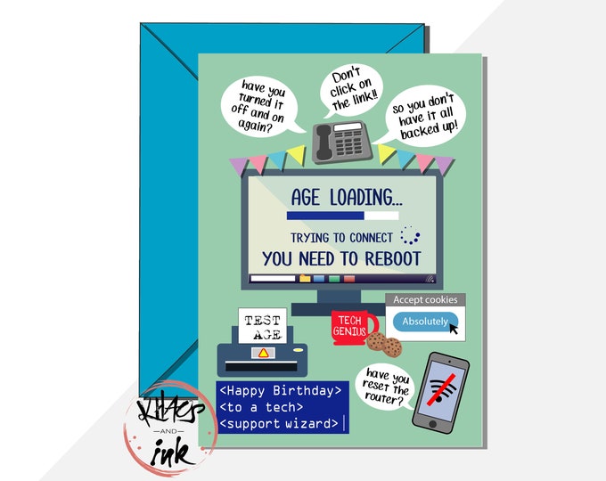 Computer Card, Computer Birthday Card, Funny Card for Dad, Computer ...