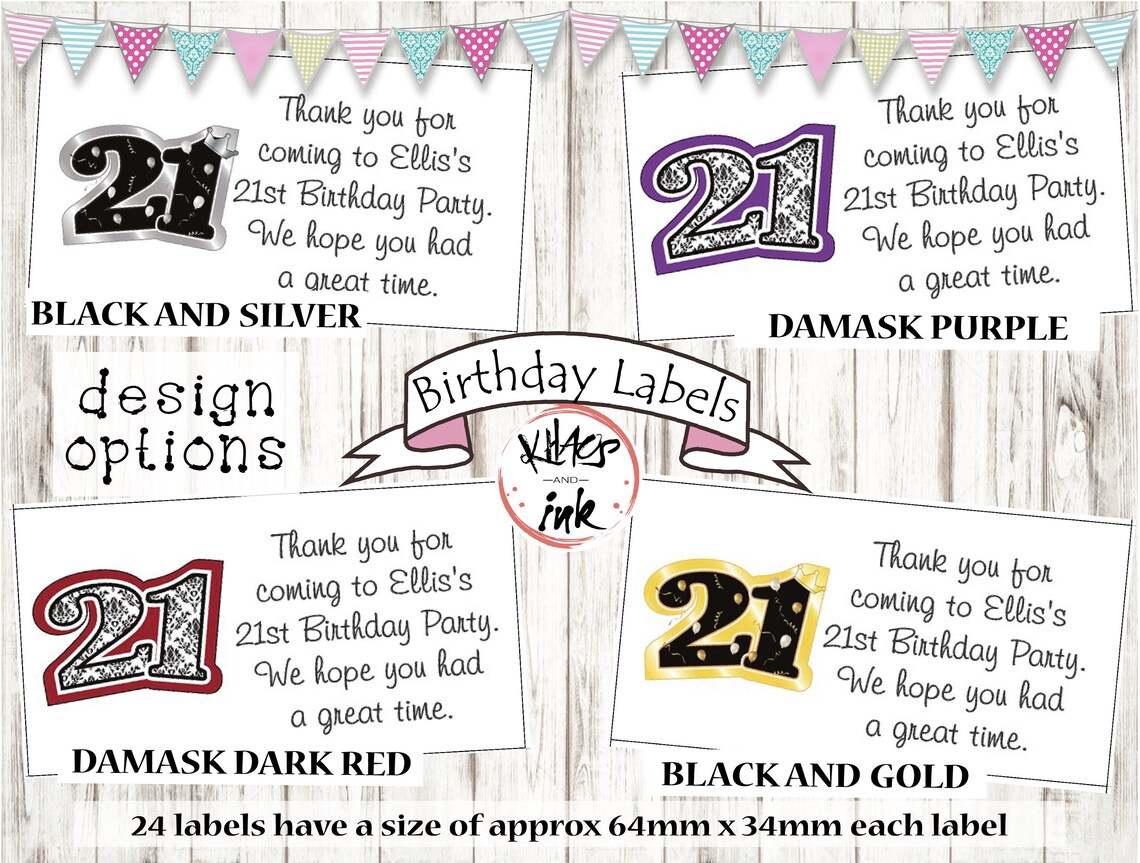 21st Birthday Labels Personalised Party Stickers Decor Black - Etsy