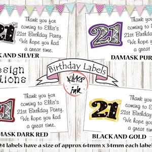 21st Birthday Labels, Personalised Party Stickers Decor Black and Gold ...
