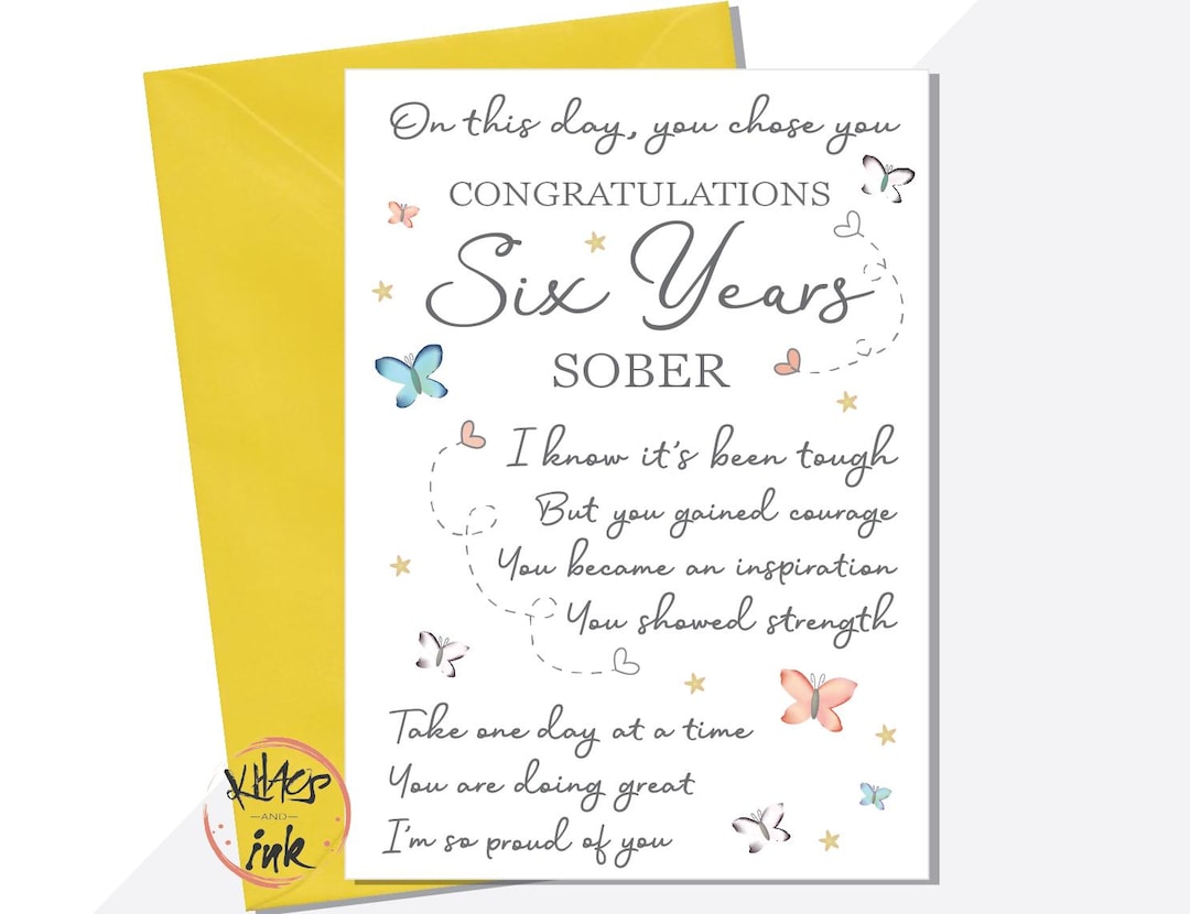SIX Years Sobriety Card, Six Years Sober, Recovery Card, Soberversary ...