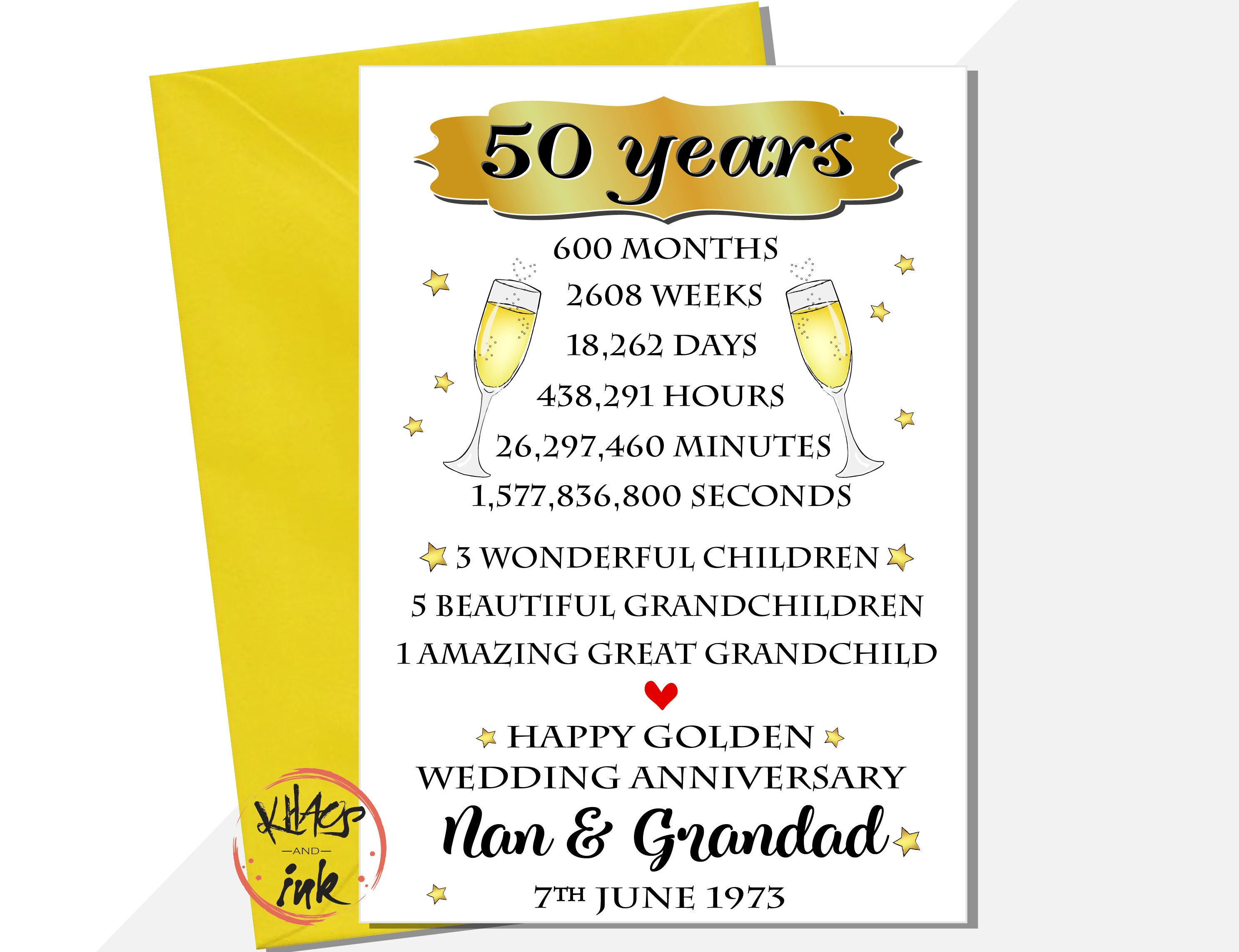 Personalised 50th Golden Anniversary Card, Mum and Dad Anniversary Card ...