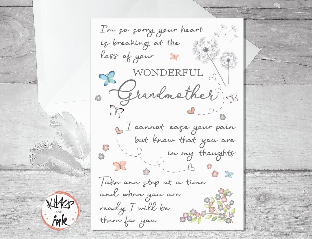 Sympathy Card Grandmother Bereavement, Thinking of You, Condolences ...