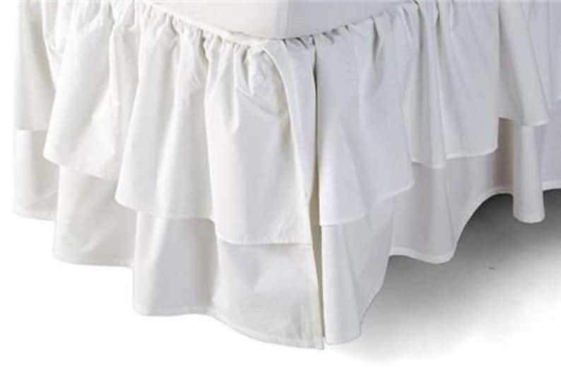 RACHEL ASHWELL COUTURE Liliput White Double Ruffle Cal King Bedskirt ...