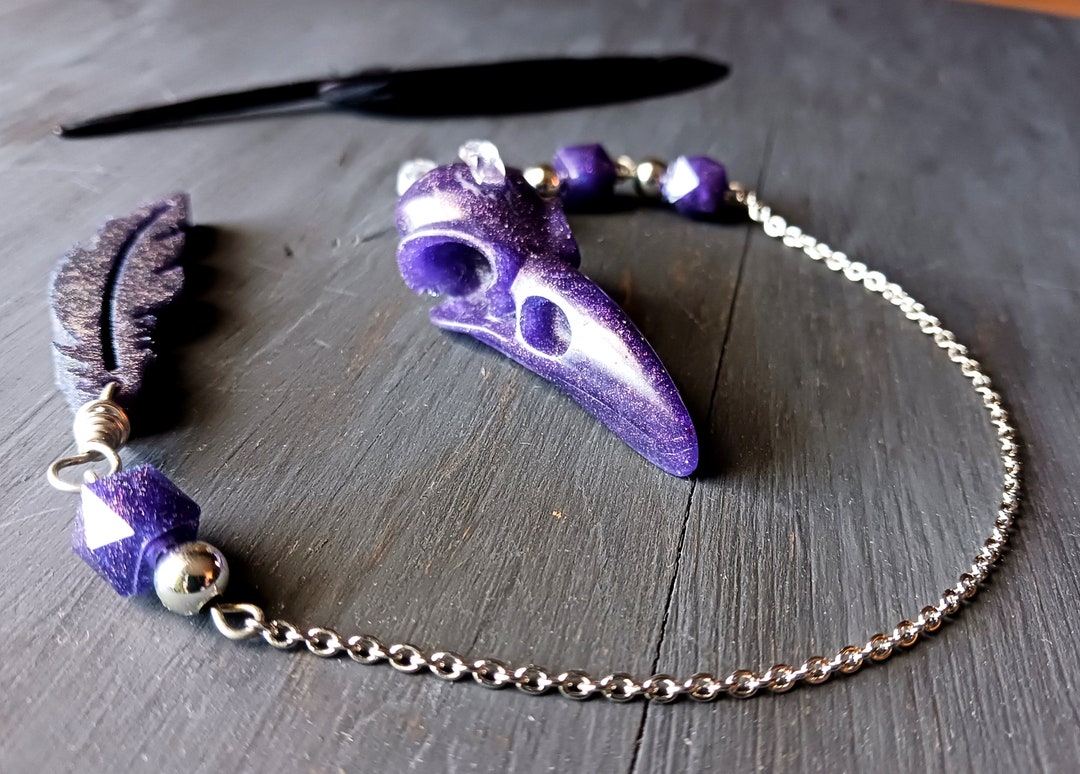 Crow Skull Pendulum, Feather Handle, Amethyst Third Eye, With Pouch - Etsy