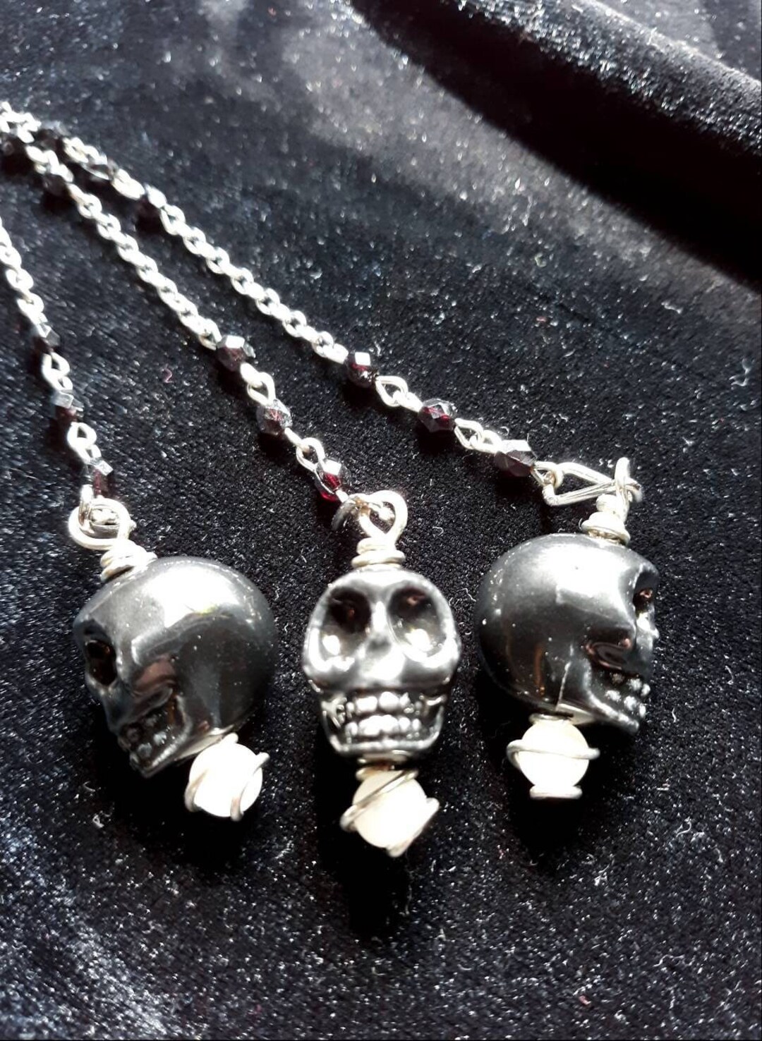 Skull Pendulum, Black Ceramic Skull, Copper Spiral Wrapped Quartz ...