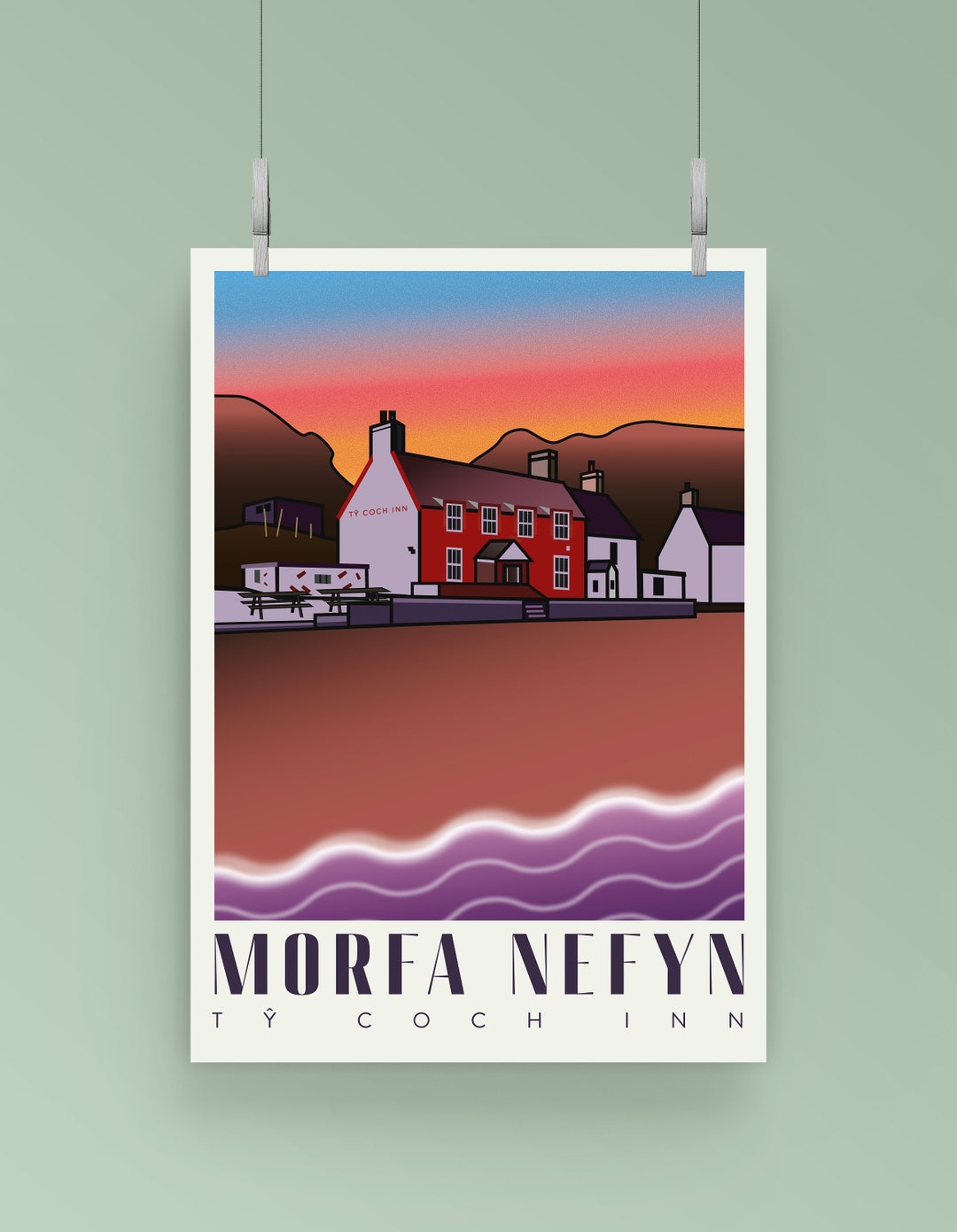 North Wales Morfa Nefyn Poster Ty Coch Inn at Sunset A3/A4 Art Print of ...