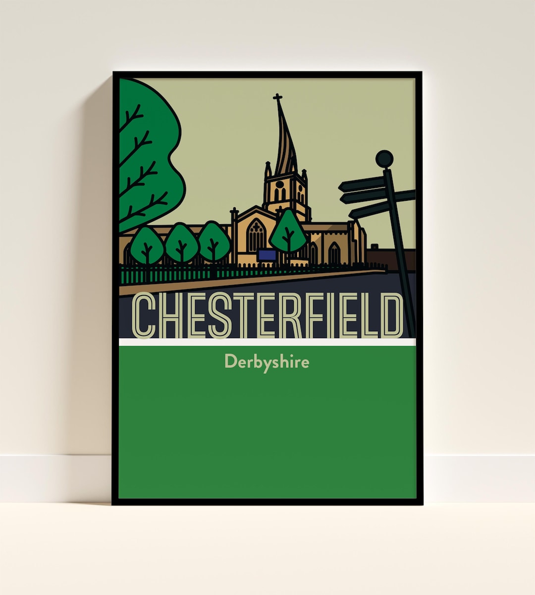 Art Print Chesterfield Poster Crooked Spire Wall Art Print Derbyshire ...