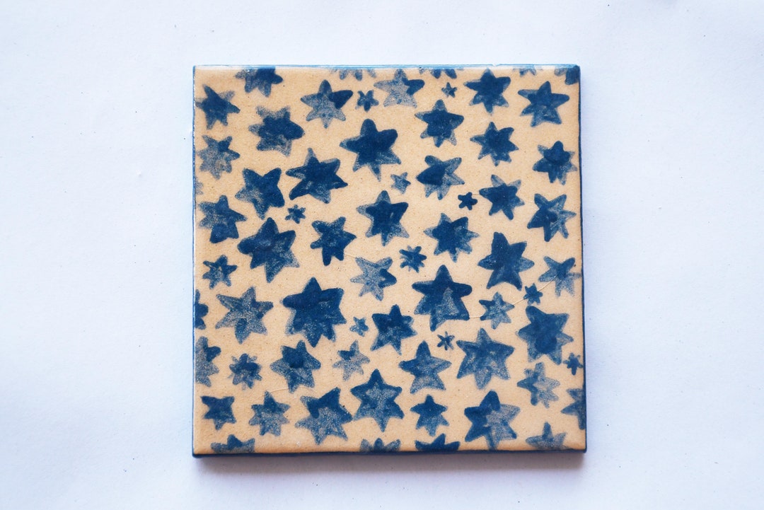 Starry Tiles, Set of 4 Ceramic Tiles With Stars, Handmade in Portugal ...