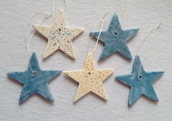 Set of 5 Ceramic Stars Handmade Stars Blue Ceramics Ceramic | Etsy