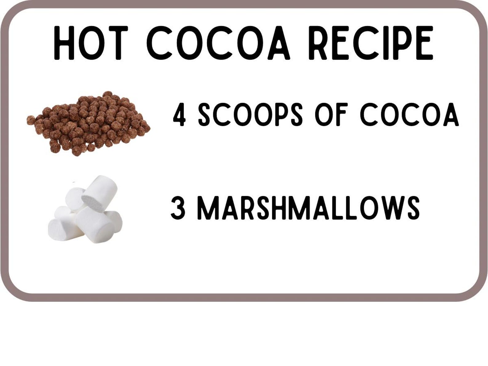 Hot Cocoa Recipe Cards for Sensory Bin. Recipe Cards for Sensory Toy ...