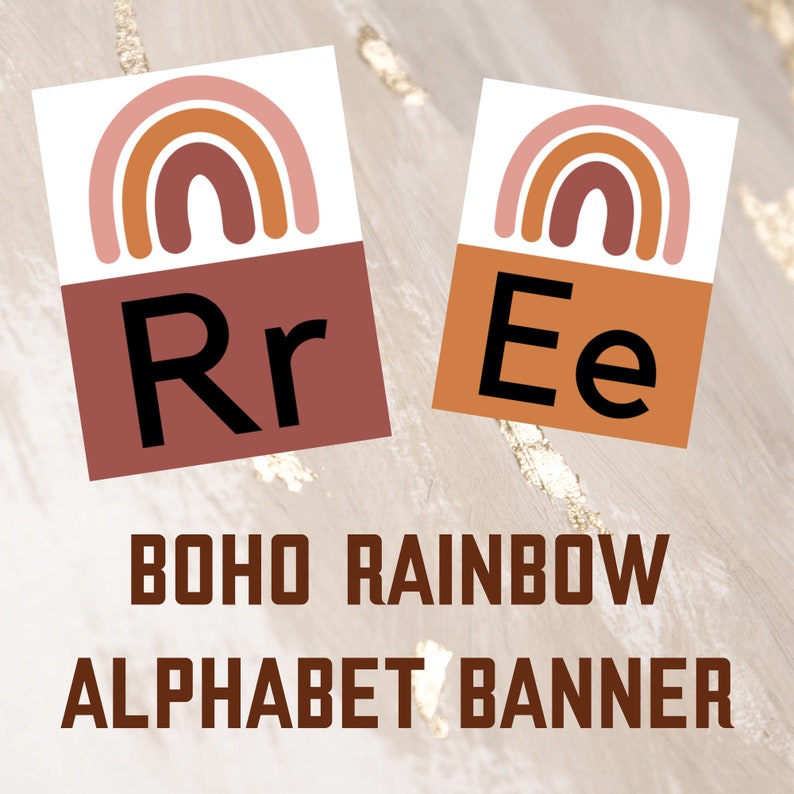 BOHO RAINBOW Alphabet Banner for Classroom - Upper and Lowercase ...