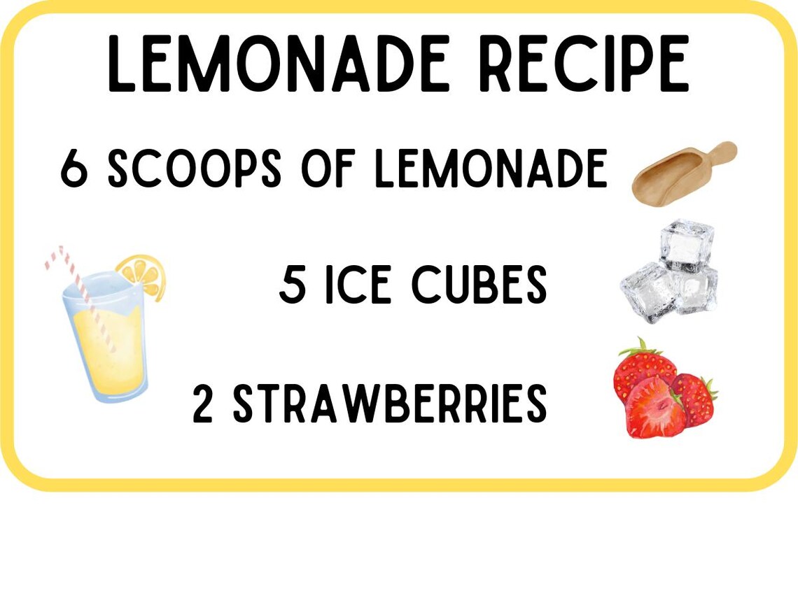 Lemonade Recipe Cards for Sensory Bin. Recipe Cards for Sensory Toy ...