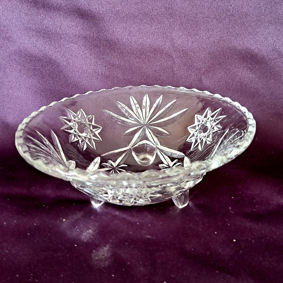 Anchor Hocking Prescut Crystal Footed Bowl, Early American Prescut Star ...