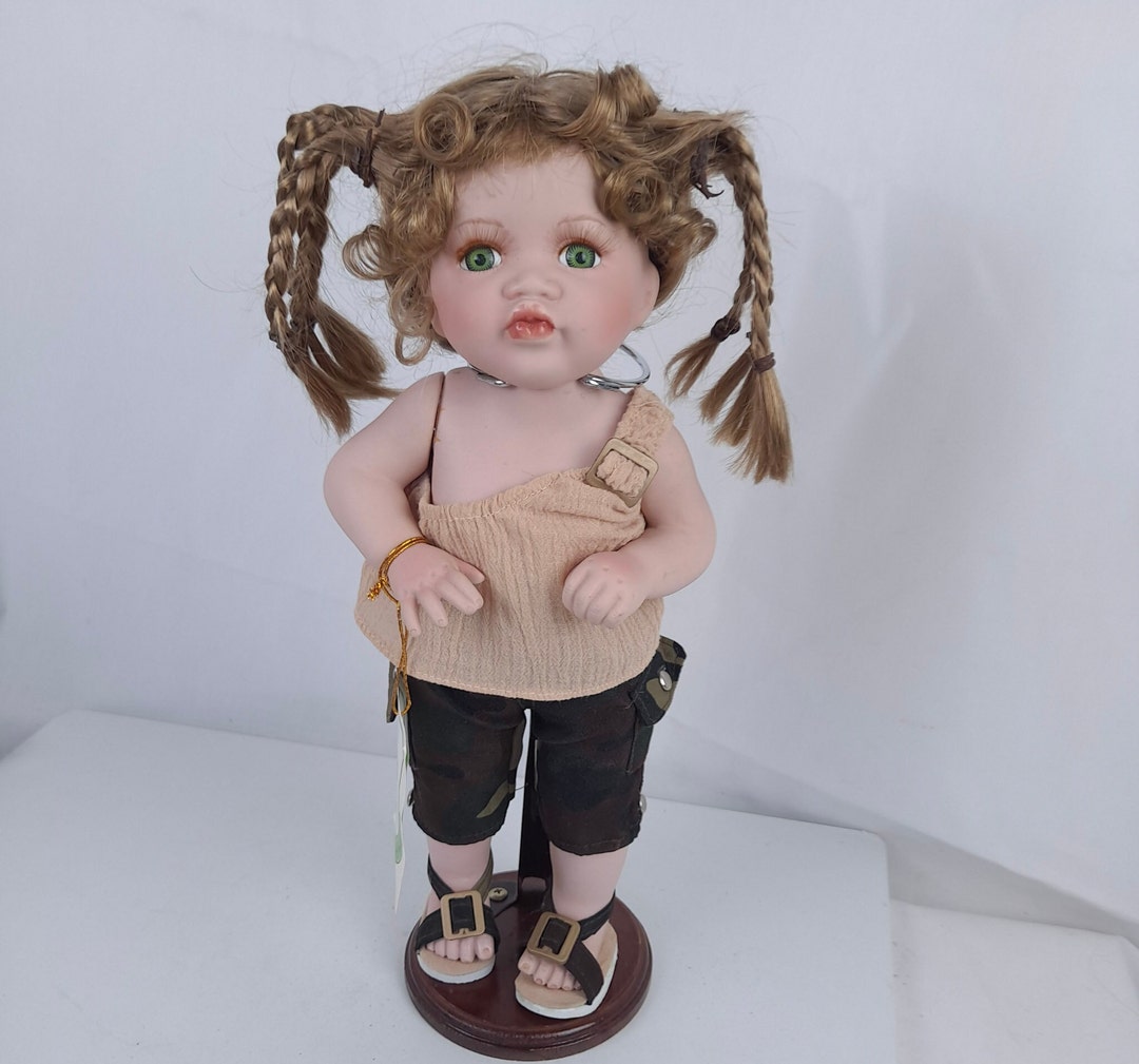 Cutie Brand "dina" Porcelain Doll Light Brown Strawberry Blonde Hair W ...