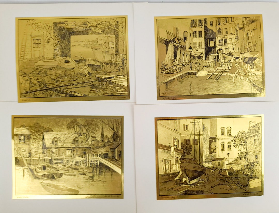 Gold Fine Etchings Art Treasures by Lionel Barrymore Set of 4 Harbor ...