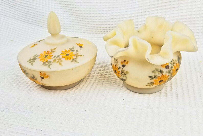 Fenton Glass Dresser Set Custard Glass Covered Dish and | Etsy