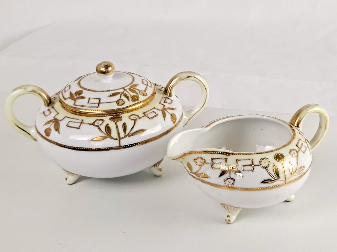 Antique Nippon Sugar & Creamer, Exquisite, Hand Painted Gold Gilt ...