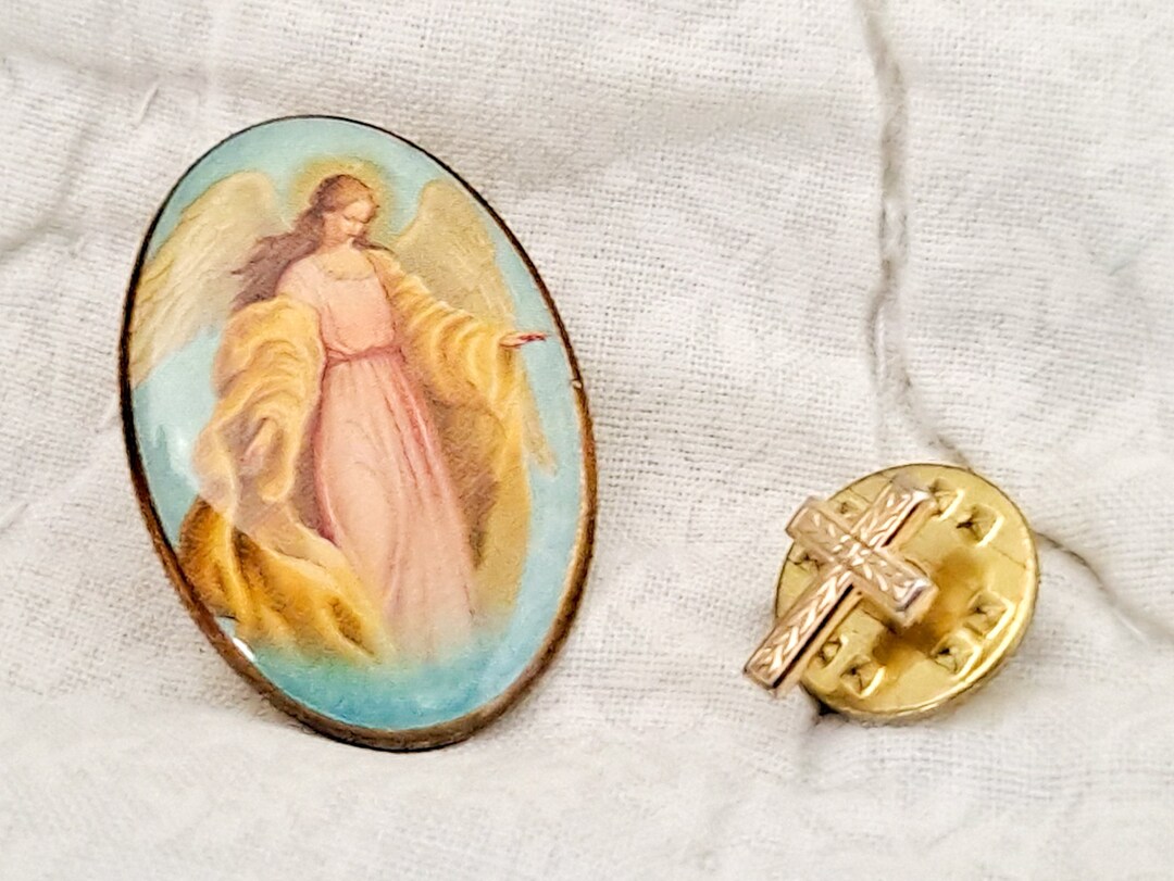 Guardian Angel Pins With Cross Lapel Pins, Vintage Lapel Pins. - Etsy