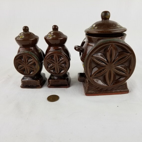 Vintage Ceramic Coffee Canister With Matching Salt and Pepper Shakers Made to Look Like a Coffee Grinder Mill Etsy Ireland