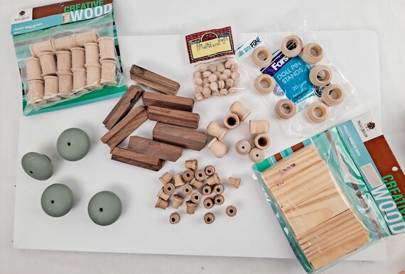 Lot of Wood Craft Supplies Spools Furniture Buttons Candle Cup Wood Knobs and More. Destashing Wood Craft Supplies Etsy