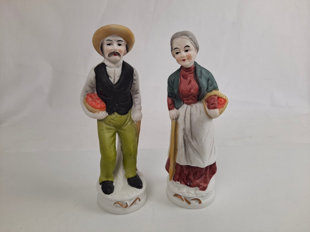 Old Farmer Couple Porcelain Bisque Figurines 7 Inches Tall - Etsy