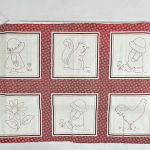 Set of 7 Fabric Panels for Redwork or Quilting 8 Inches Sun Bonnet Sue ...