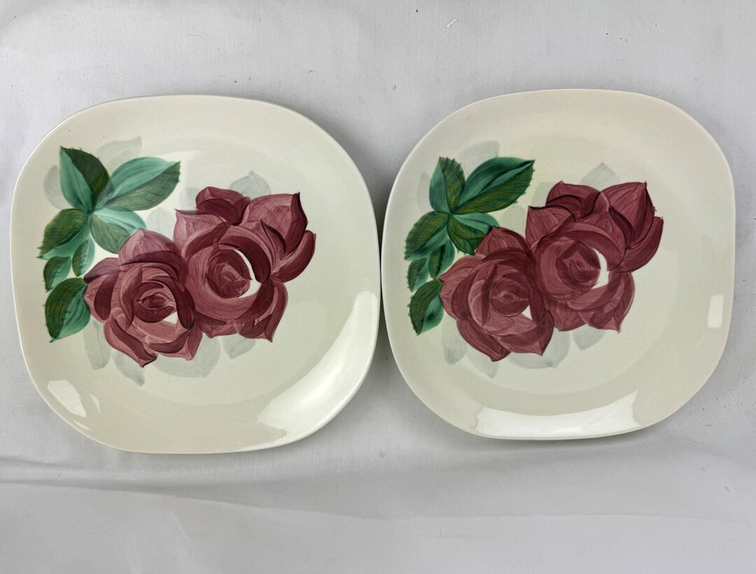 Set of 2 Red Wing Pottery Large Dinner Plates Lexington Rose Pattern 10 ...