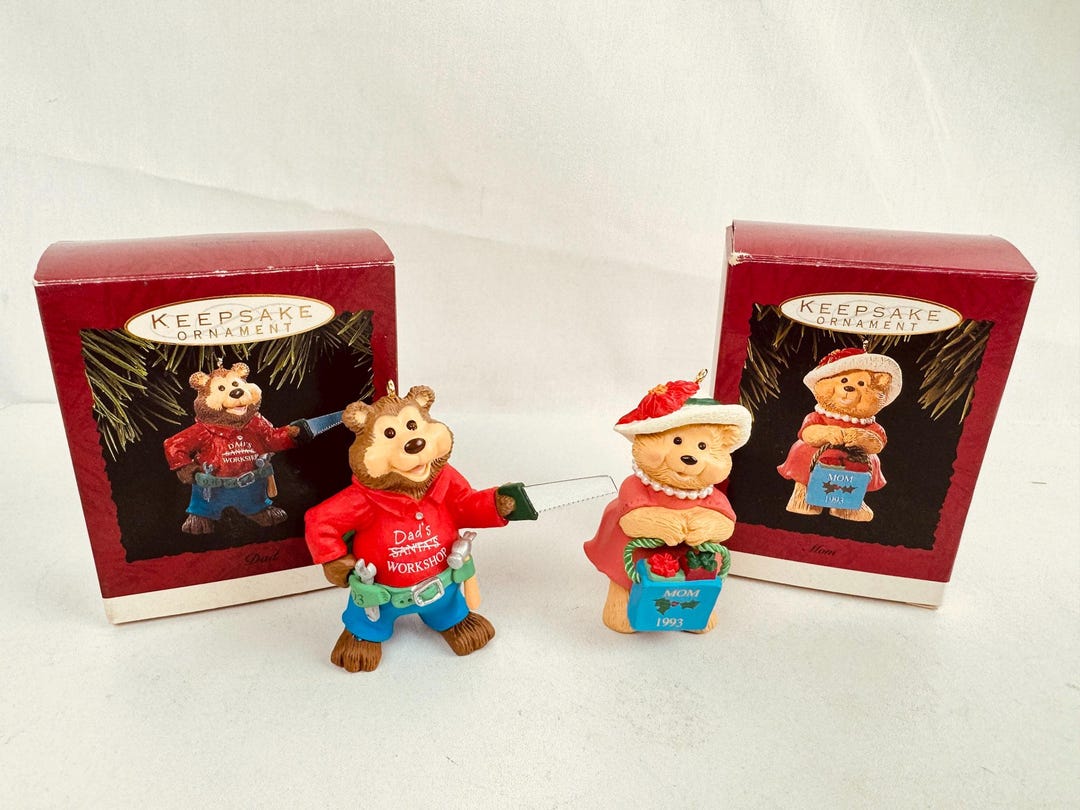 1993 Hallmark Keepsake Ornament "mom" Mom Holding Giftbag or "dad" Dad ...