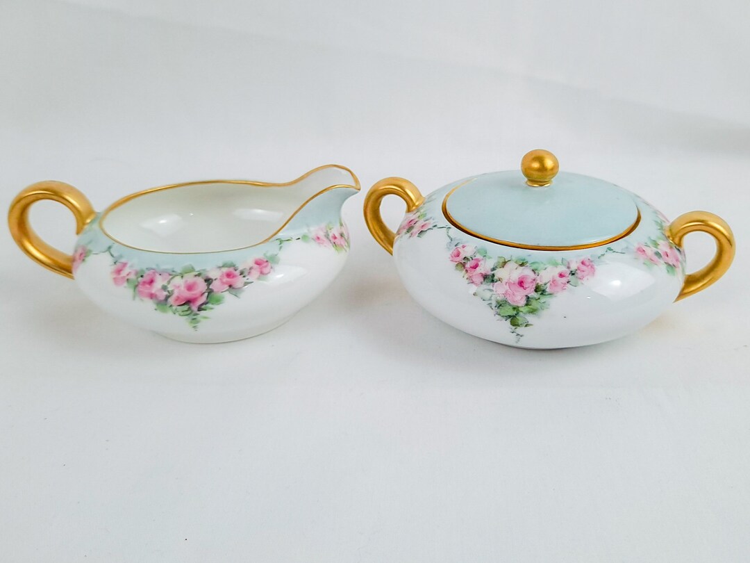 O & EG Royal Austria Cream and Sugar Porcelain Set Circa 1900s, Rose ...