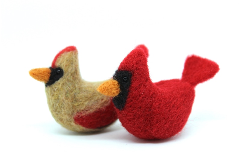 Male and Female Cardinal Pair; Handmade Needle Felted Wool Cardinal ...