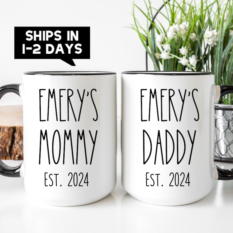 Mommy and Daddy Mugs Set With Kid Name, Christmas Gift for New Parents ...