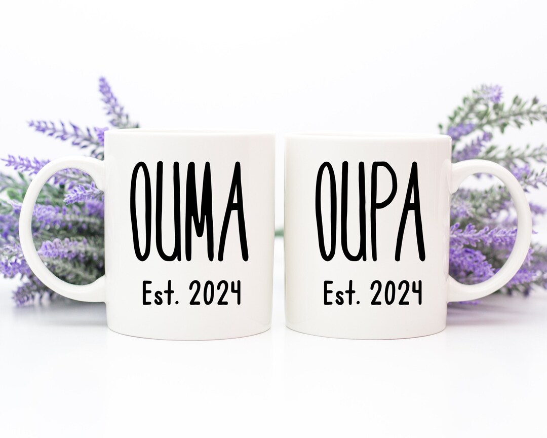 Ouma and Oupa Mugs Set, Pregnancy Announcement for Afrikaans Grandma ...