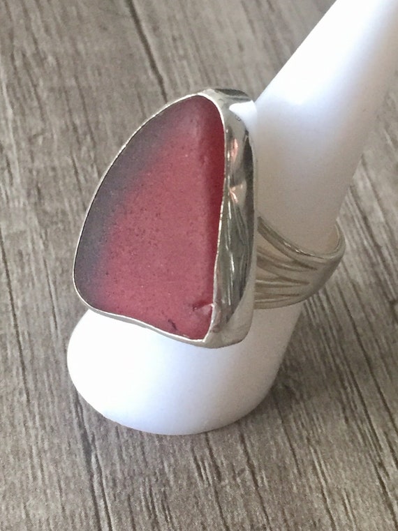 Genuine Red Sea Glass & Sterling Silver Ring | Etsy
