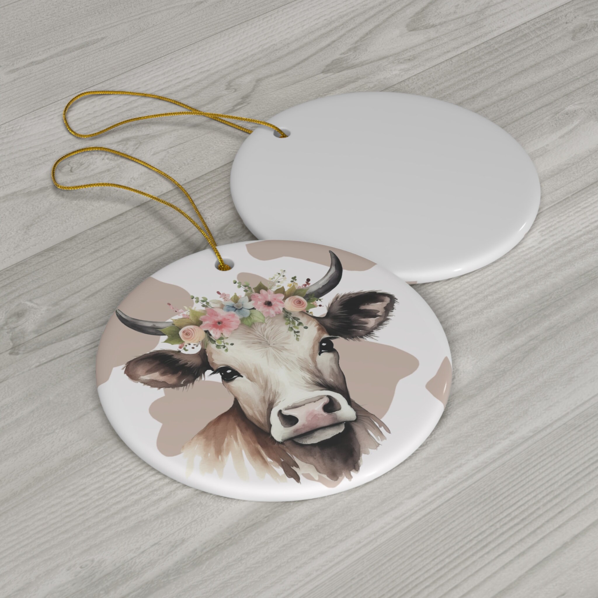 Cow Ornament Cow Print Gift Farmhouse Decor Animal Lover Ornament Cow ...
