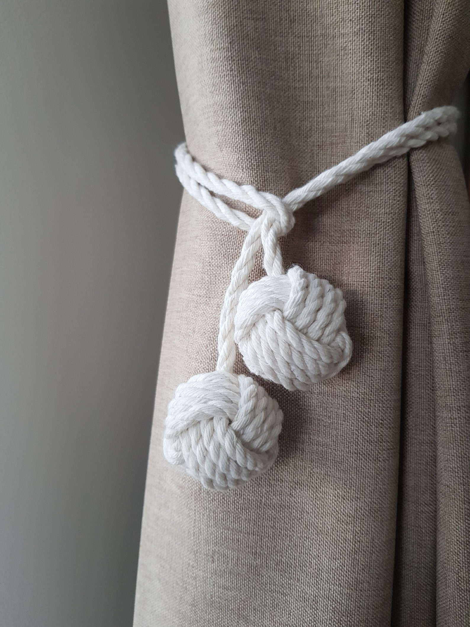 Monkey Fist Curtain Tieback, Macrame Curtain Tiebacks, Cotton Rope ...