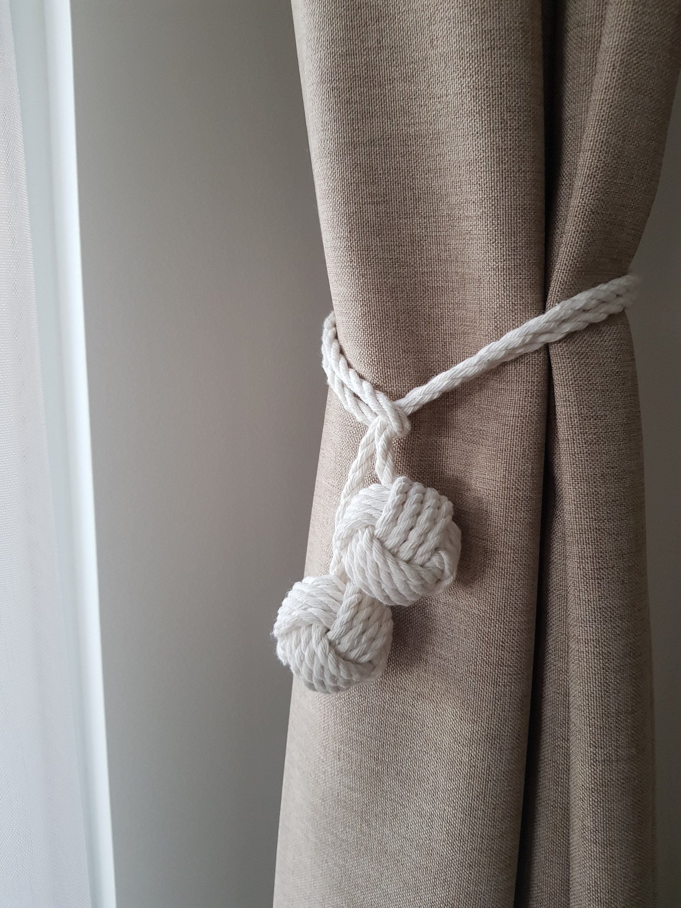 Monkey Fist Curtain Tieback, Macrame Curtain Tiebacks, Cotton Rope ...
