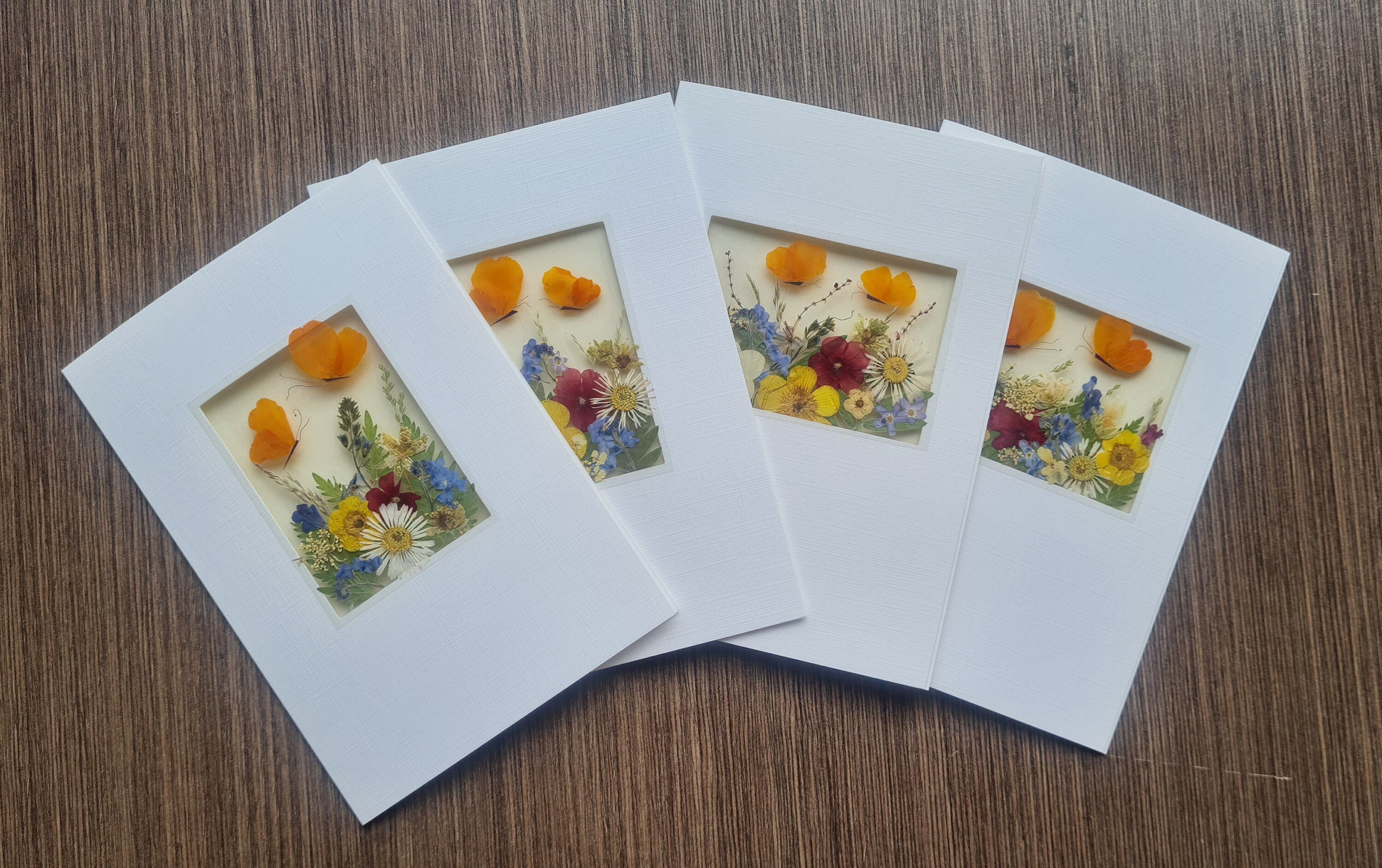 Set of 4 Real Dried Flowers Cards Butterfly Card Eco Cards - Etsy