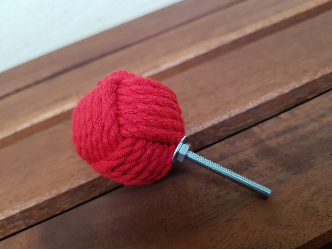 Red Nautical Knob, Cotton Rope Drawer Pull, Coastal Knobs, Red Monkey ...