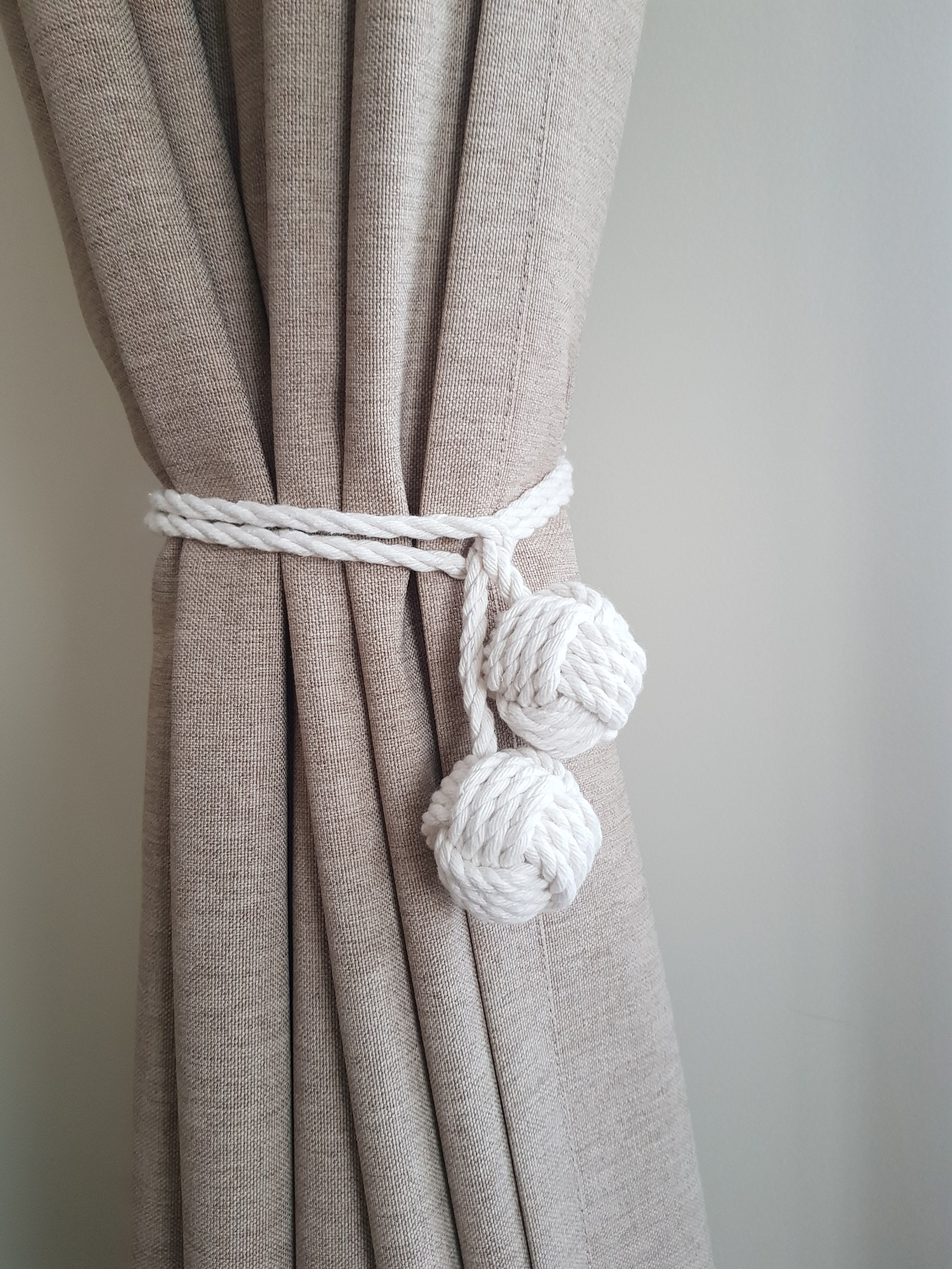 Monkey Fist Curtain Tieback, Macrame Curtain Tiebacks, Cotton Rope ...