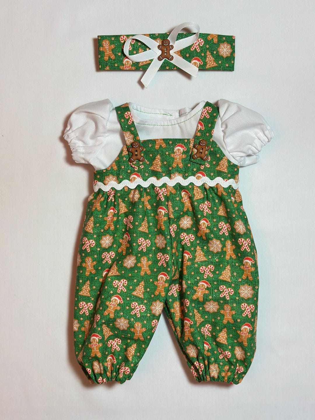 15in Doll Overalls Outfit: Grinch Christmas Clothes - Blouse & Headband ...