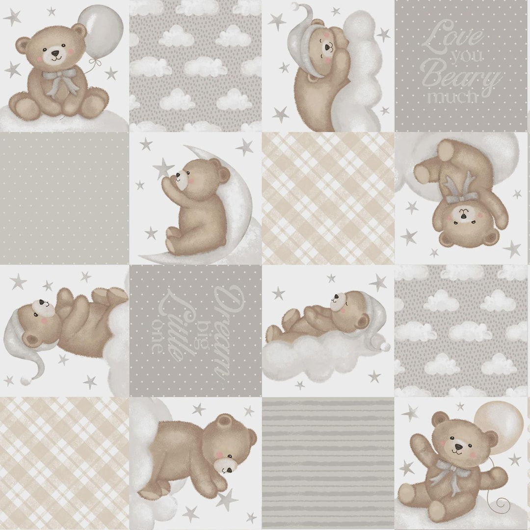 Sleepy Teddy Bear Patchwork Sold in Half Yard Quantities - 100% Cotton ...