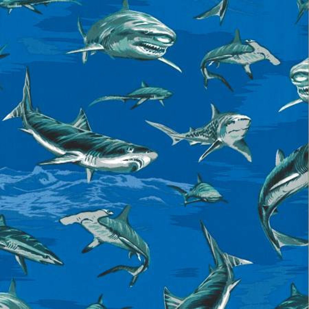 Royal Sharks From Hoffman Fabrics 1 Piece Left 52 1 - Etsy
