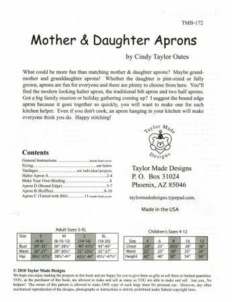 Mother Daughter Aprons Pattern Book - Etsy