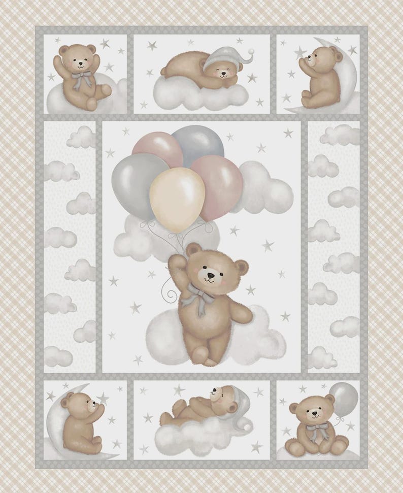Sleepy Teddy Bear Patchwork Sold in Half Yard Quantities - 100% Cotton ...