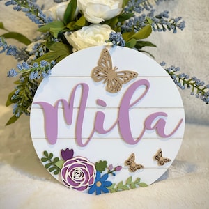 Nursery Name Signs, Custom Wood Baby Name Sign, Round Sign, Floral ...